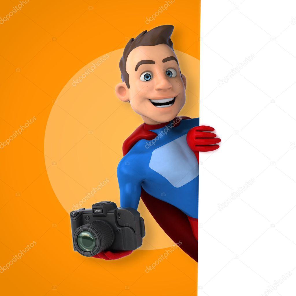 Superhero holding card and camera Stock Illustration by ©julos #123457790