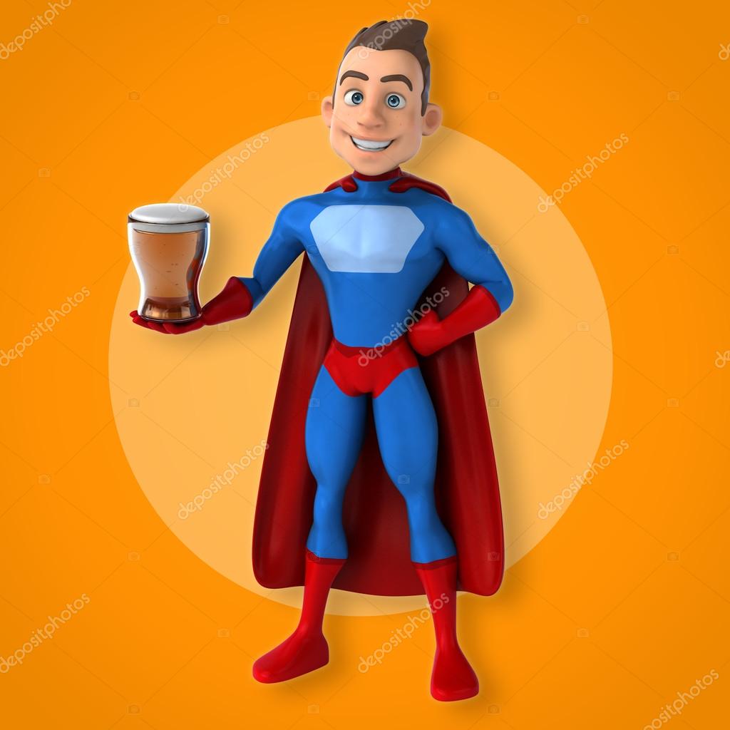 Funny superhero holding beer Stock Illustration by ©julos #123457820