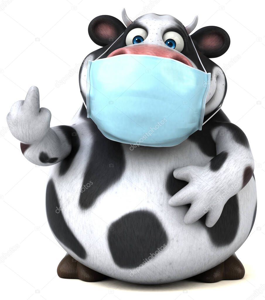 Diversión 3D vaca de dibujos animados con una máscara sobre fondo ...