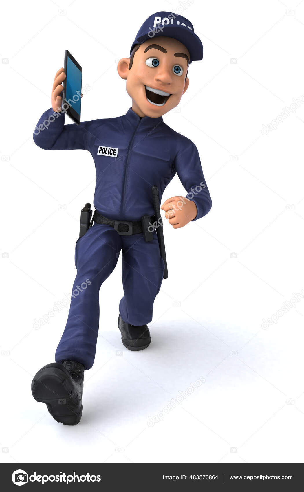 Fun Illustration Cartoon Police Officer Phone — Stock Photo © julos ...