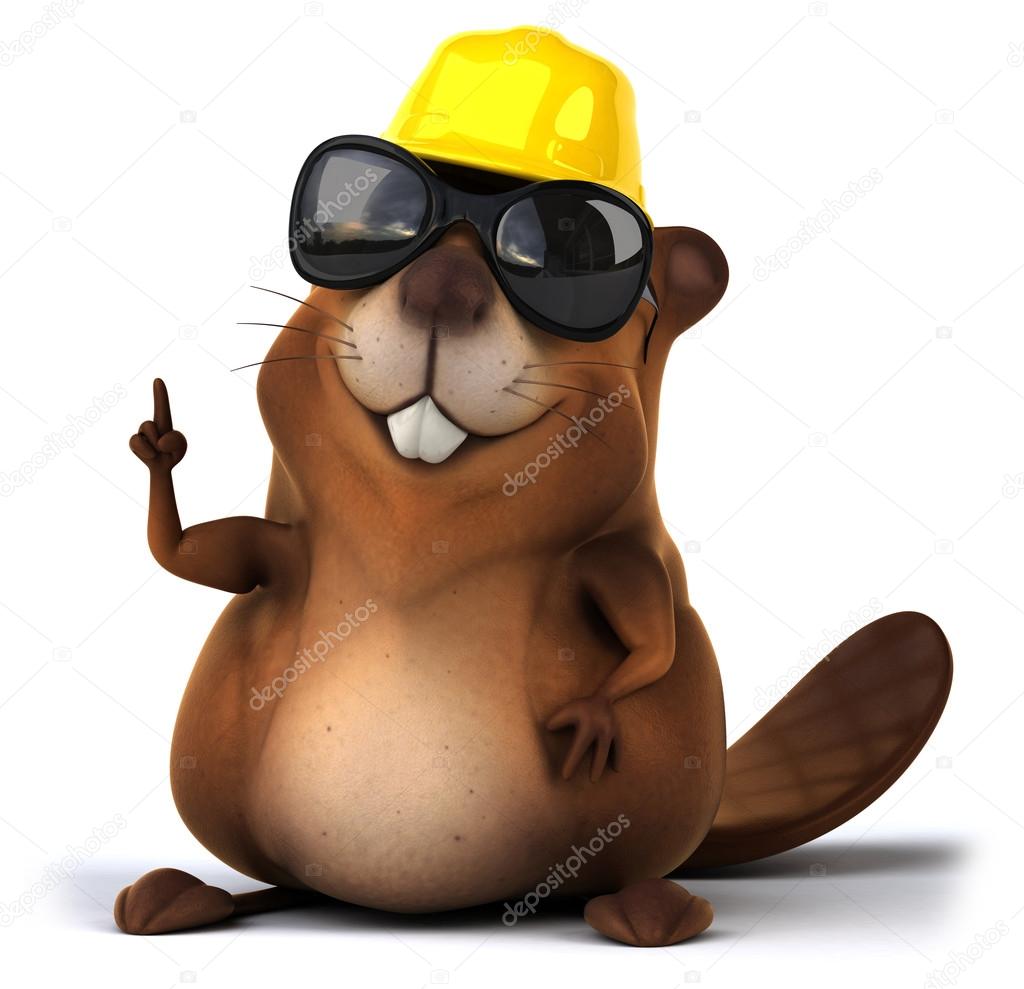 Fun beaver in sunglasses and hard hat — Stock Photo ...