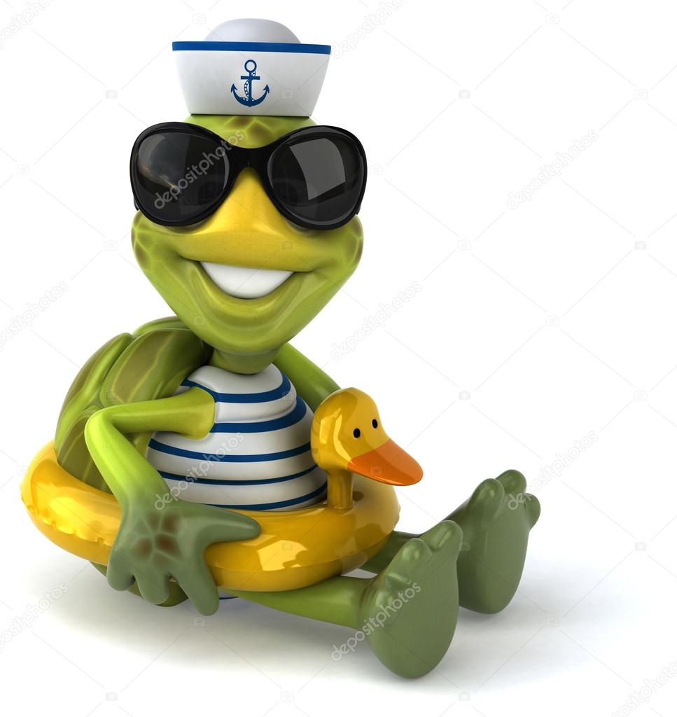Fun turtle in sailor cap and t shirt with floating device Stock Photo ...