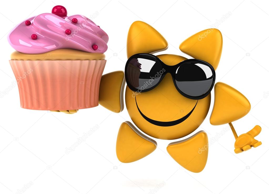 Fun cartoon sun with cupcake Stock Illustration by ©julos #71594973