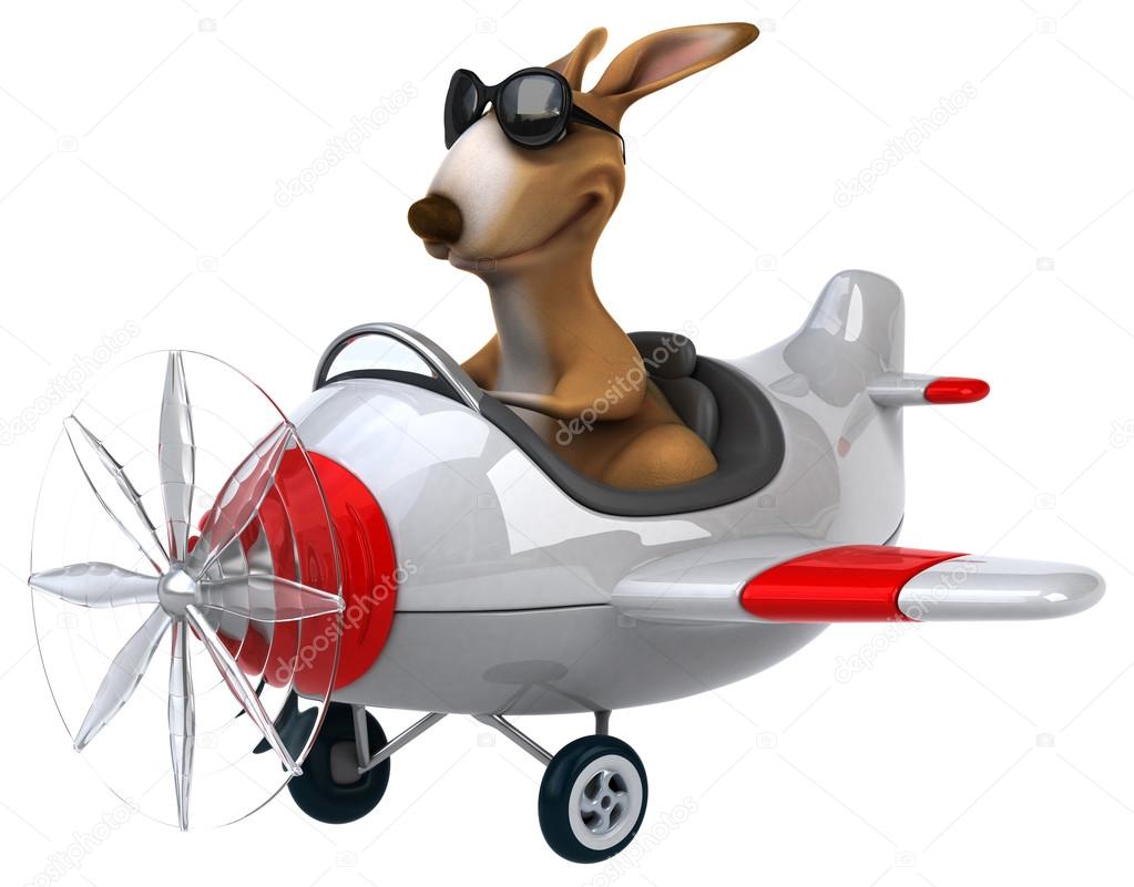 Roliga tecknade jättekänguru på flygplan — Stockfotografi © julos #80597106