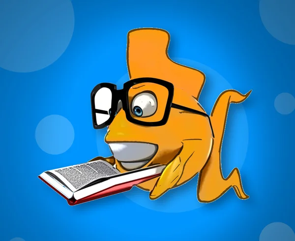 Cartoon Fish Reading Book