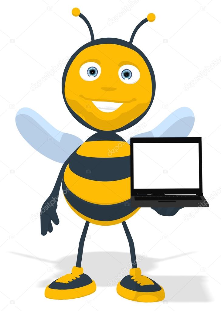 Fun cartoon bee with laptop Stock Illustration by ©julos #86104336