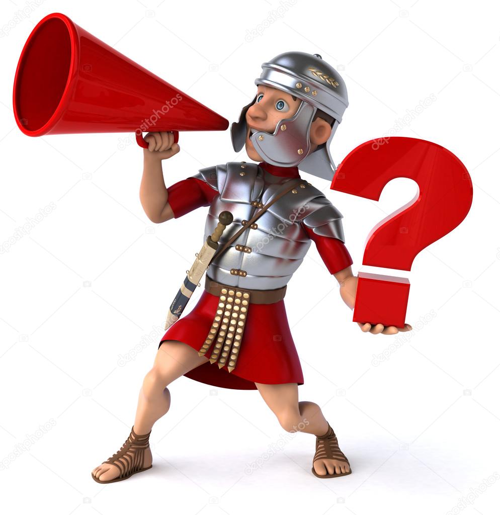 Roman soldier with loudspeaker and question mark — Stock Photo © julos ...