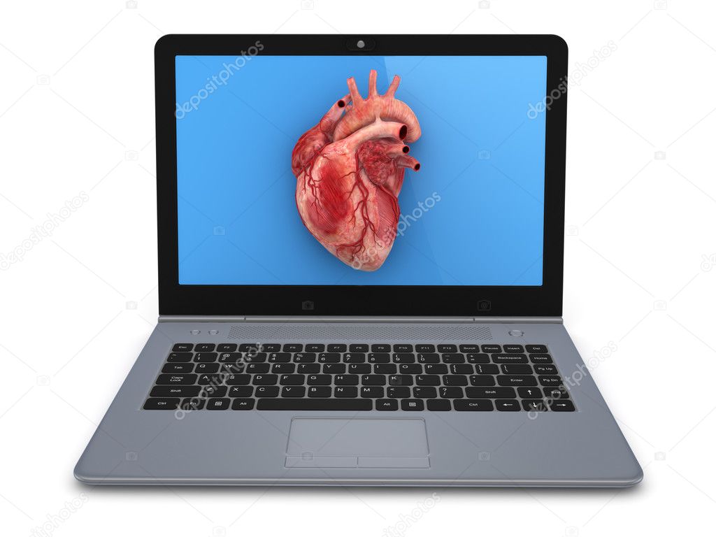 Human heart on a screen of notebook. Stock Photo by ©rukanoga 103330800