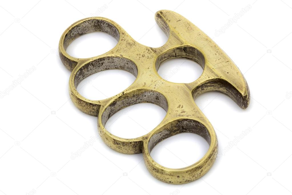 Brass knuckle-duster, weapon for hand, isolated on white backgro Stock ...