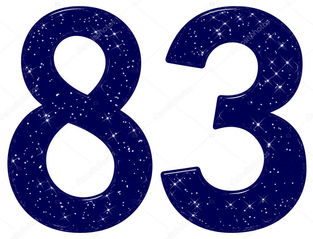 Numeral 83, ochenta y tres, imitación de textura de cielo estrellado ...
