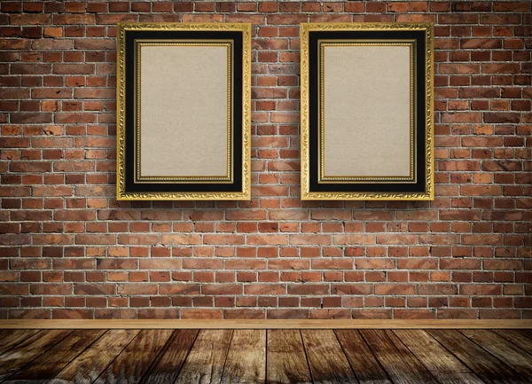 Vintage wooden frames on bricks wall. - Stock Image - Everypixel