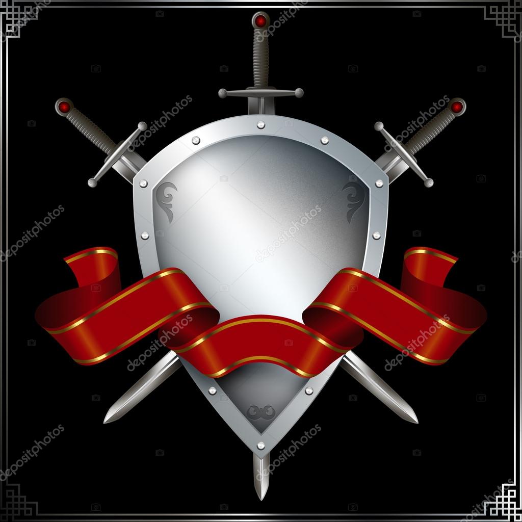 Medieval shield with swords and ribbon. Stock Photo by ©ke77kz 73950823