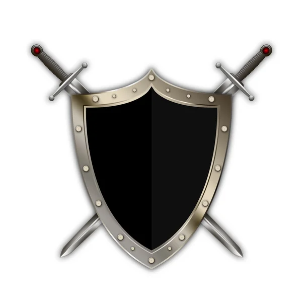 metal medieval shield and crossed swords behind it isolated on w — Stock Photo © Andrey_Kuzmin ...