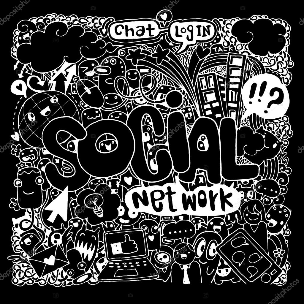 Social hand lettering and doodles elements background. Stock Vector ...