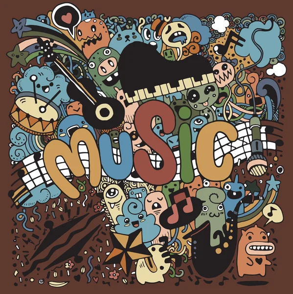 Music Background ,Collage with musical instruments.Hand drawing Stock ...