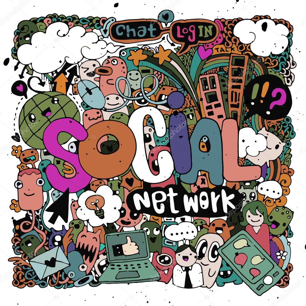 Social hand lettering and doodles elements background. Stock Vector ...