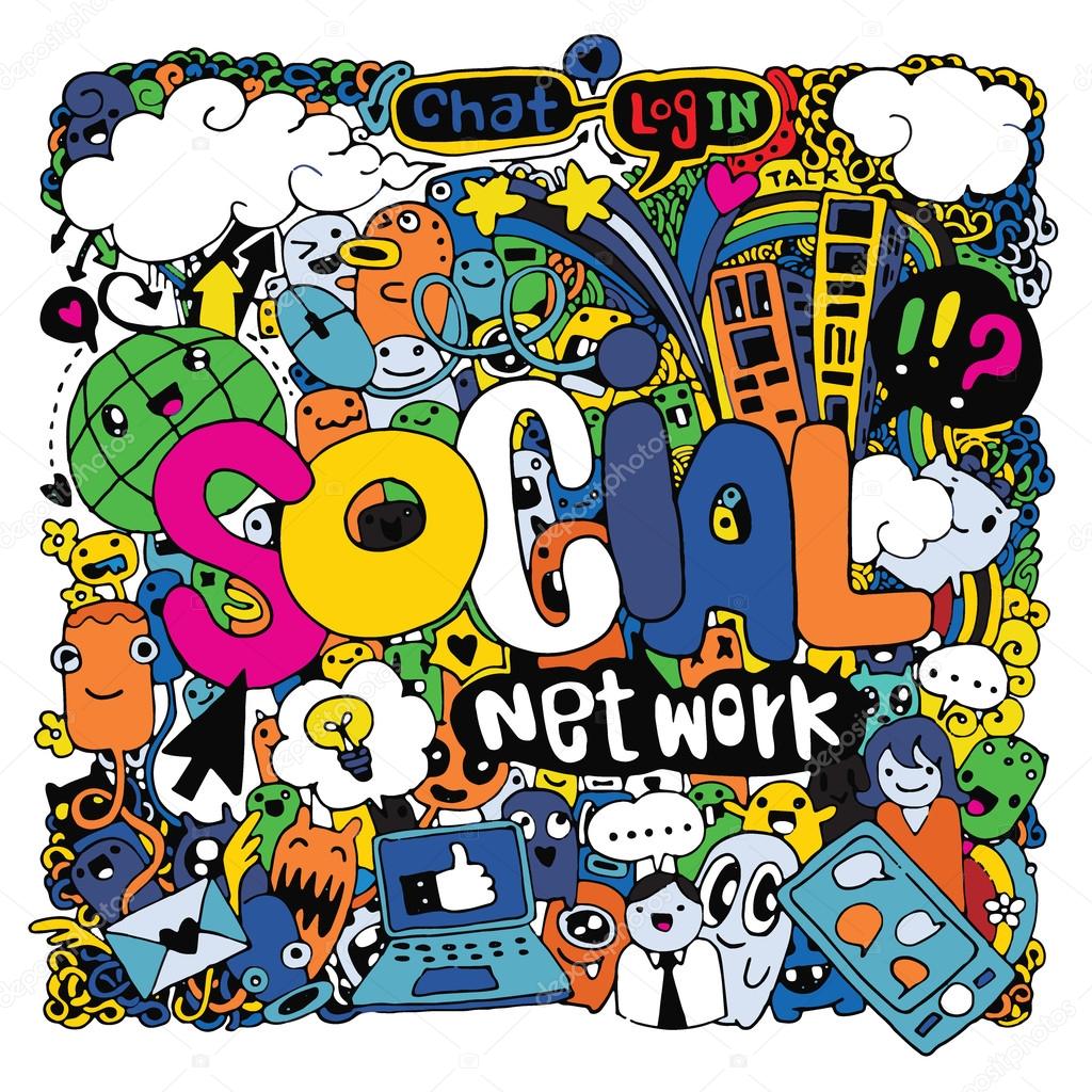 Social hand lettering and doodles elements background. Stock ...