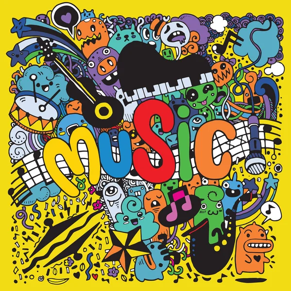 Music Background ,Collage with musical instruments.Hand drawing Stock ...