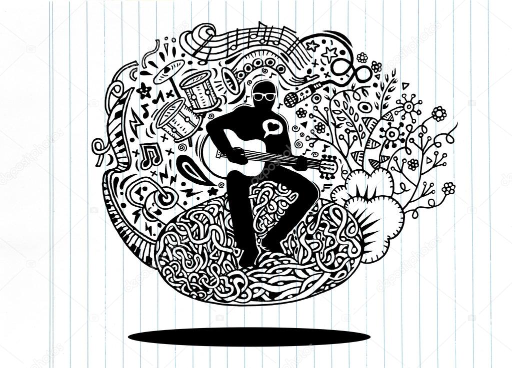 Hand drawing Doodles musician playing guitar and sings a song .v Stock ...