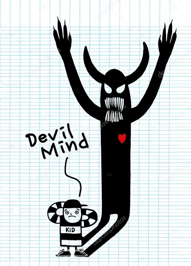 Boy with devil shadow that come from within him. vector Stock ...