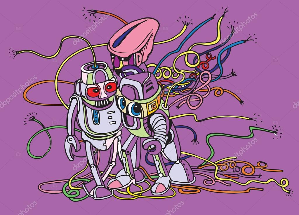 Hand Drawn Vector Illustration of Doodle robot, illustrator line Stock ...