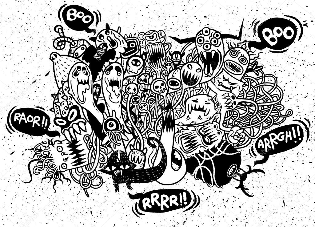 Set of hand drawn Mad ugly monster. Halloween.monster doodles Stock ...