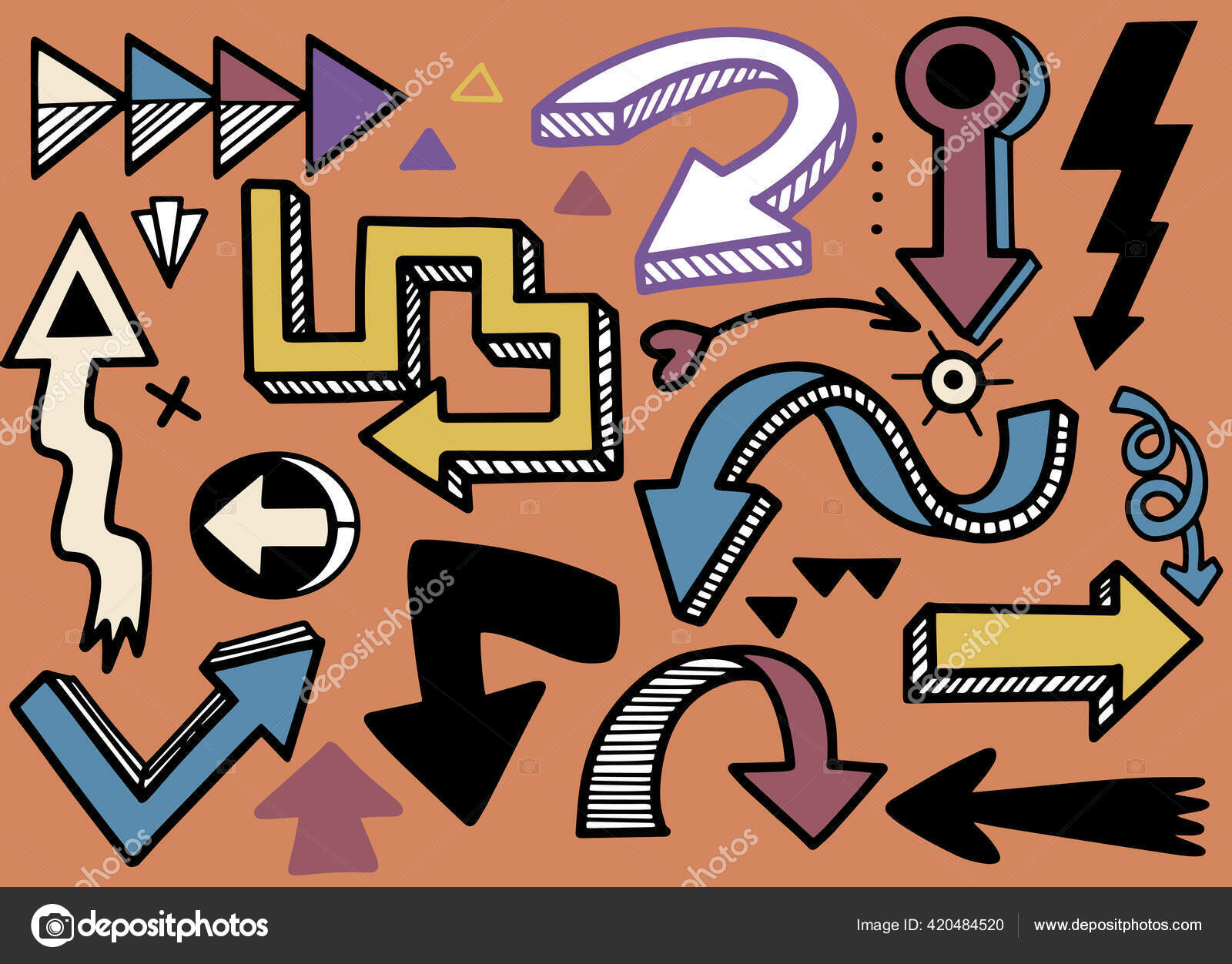 Hand Drawn Set Different Arrow Different Black Directional Icons Vector ...
