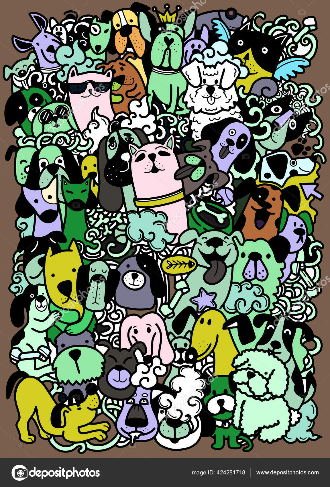 Hand Draw Doodle Dogs Group Different Species Dogs Vector Illustration ...