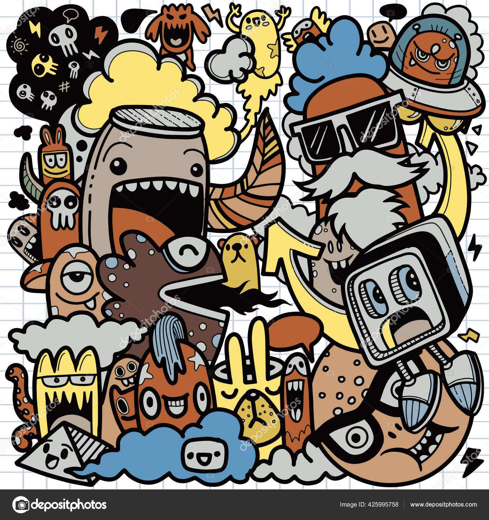 Cute Hand Drawn Doodles Vector Cartoon Set Cute Doodle Cartoon imagem ...