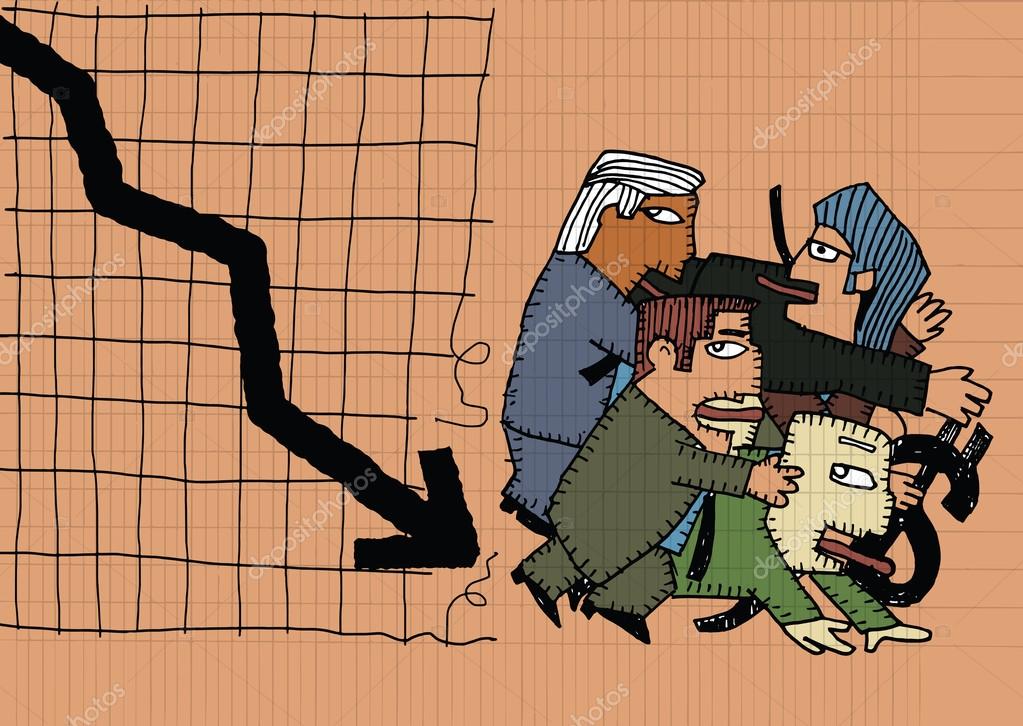 Cartoon businessman group shocking down arrow and downturn econo ⬇ ...