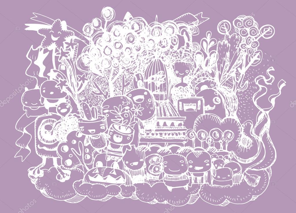 Vector illustration of Monsters and cute alien friendly Stock Vector by ...