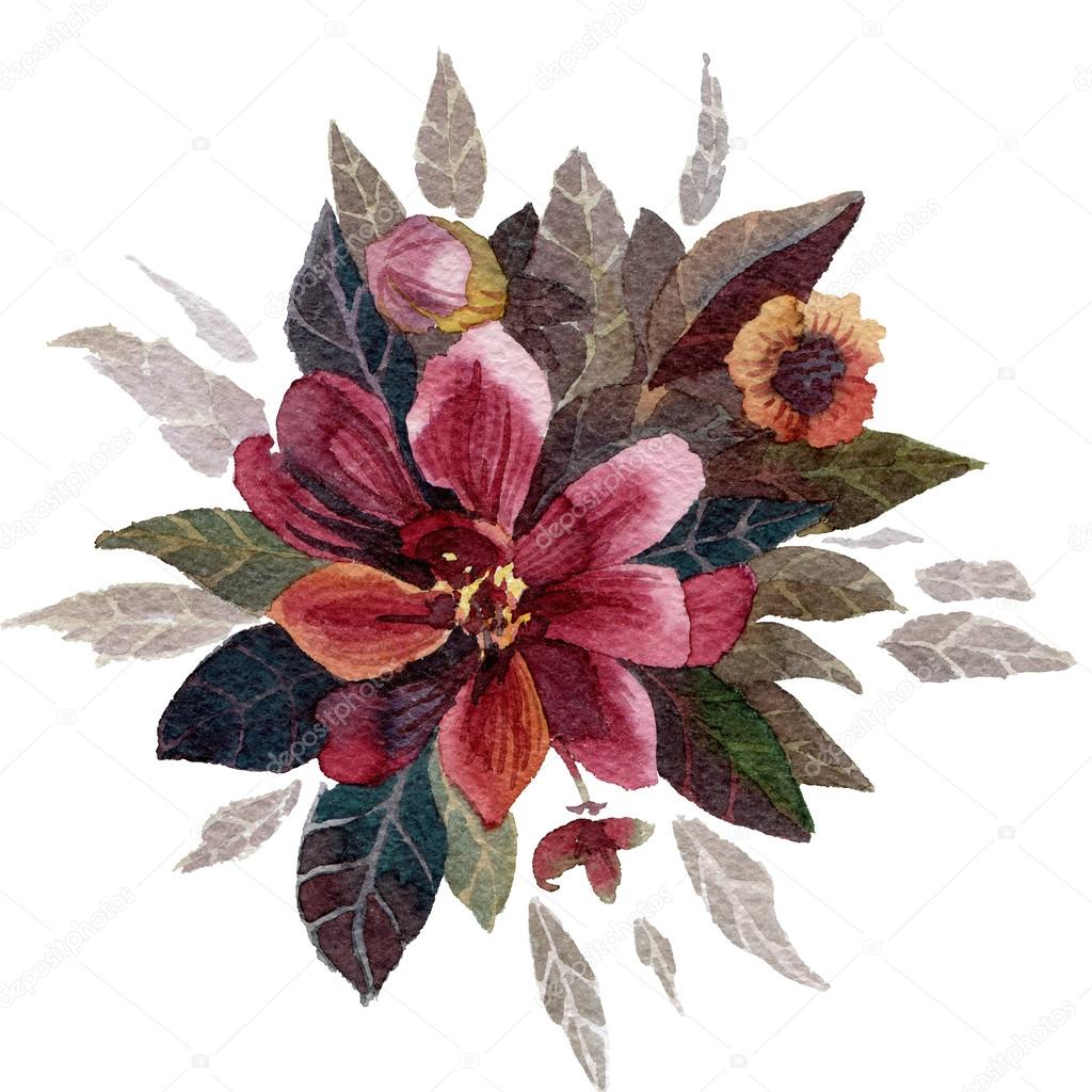Dark red watercolor flowers Stock Photo by ©tiff20 79036896
