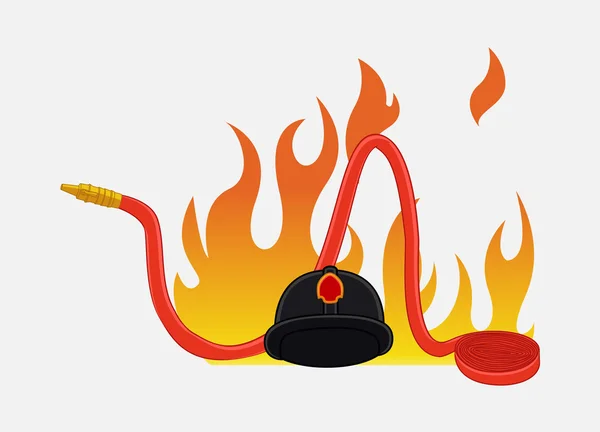 Fireman Hat and Fire Hose Isolated on Fire Vector - Stock Image ...