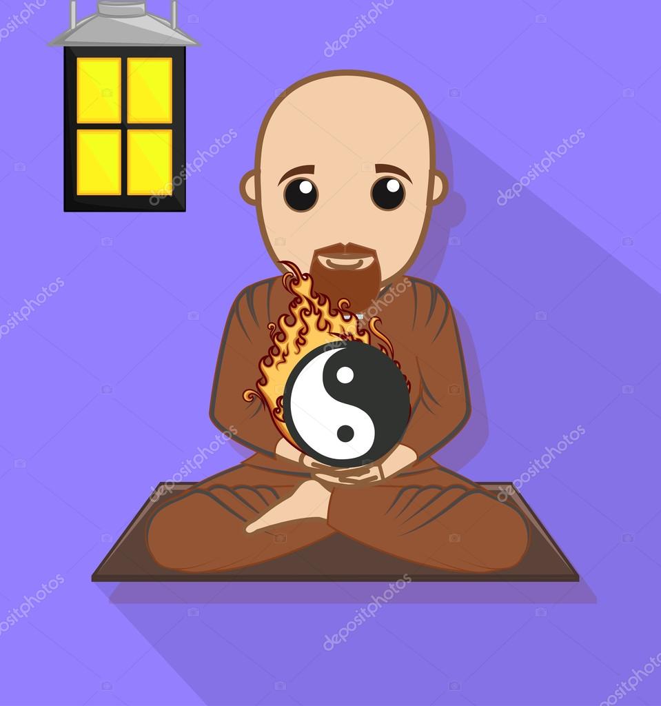 Monge chinês com símbolo de Yin-Yang Vetor de ©baavli 124676814