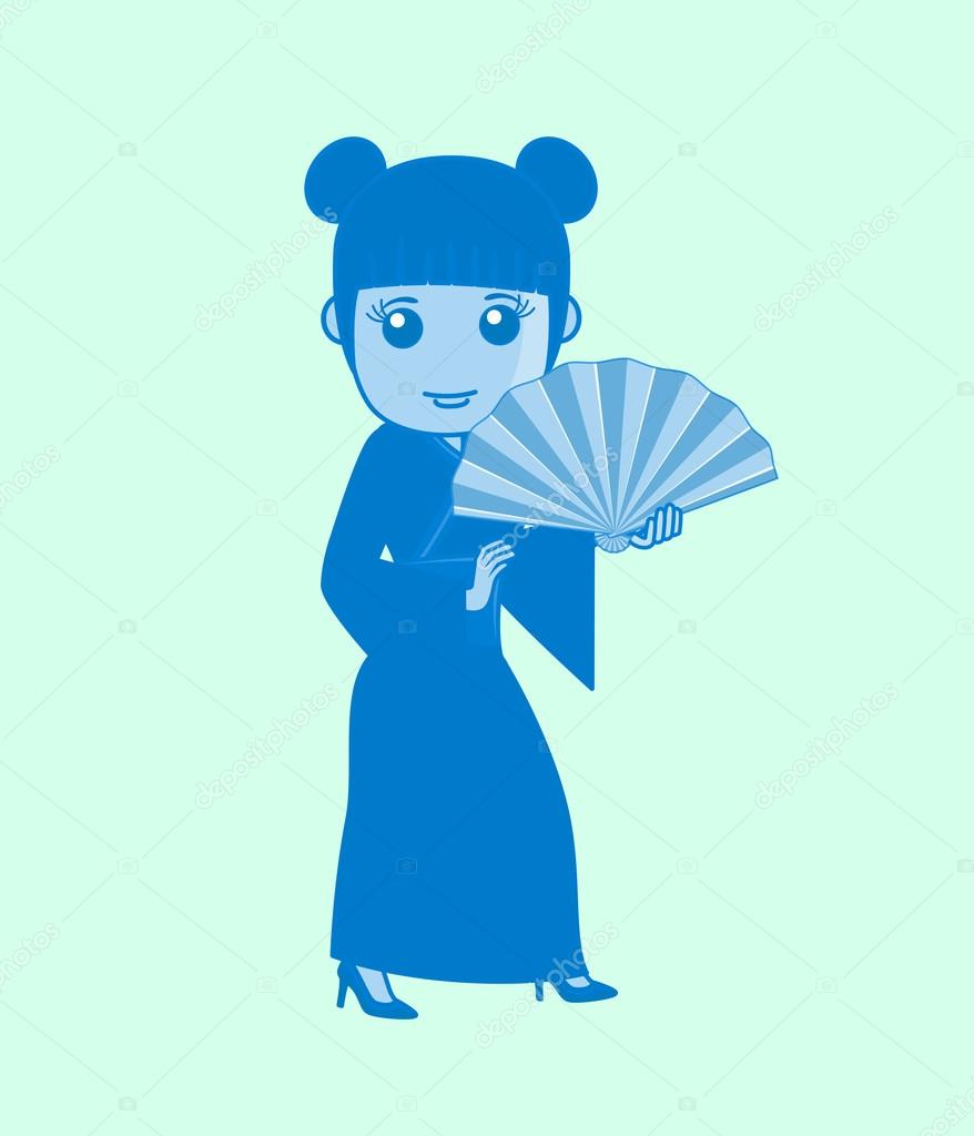 Ancient Geisha Character With Hand Fan Stock Vector Image By ©baavli