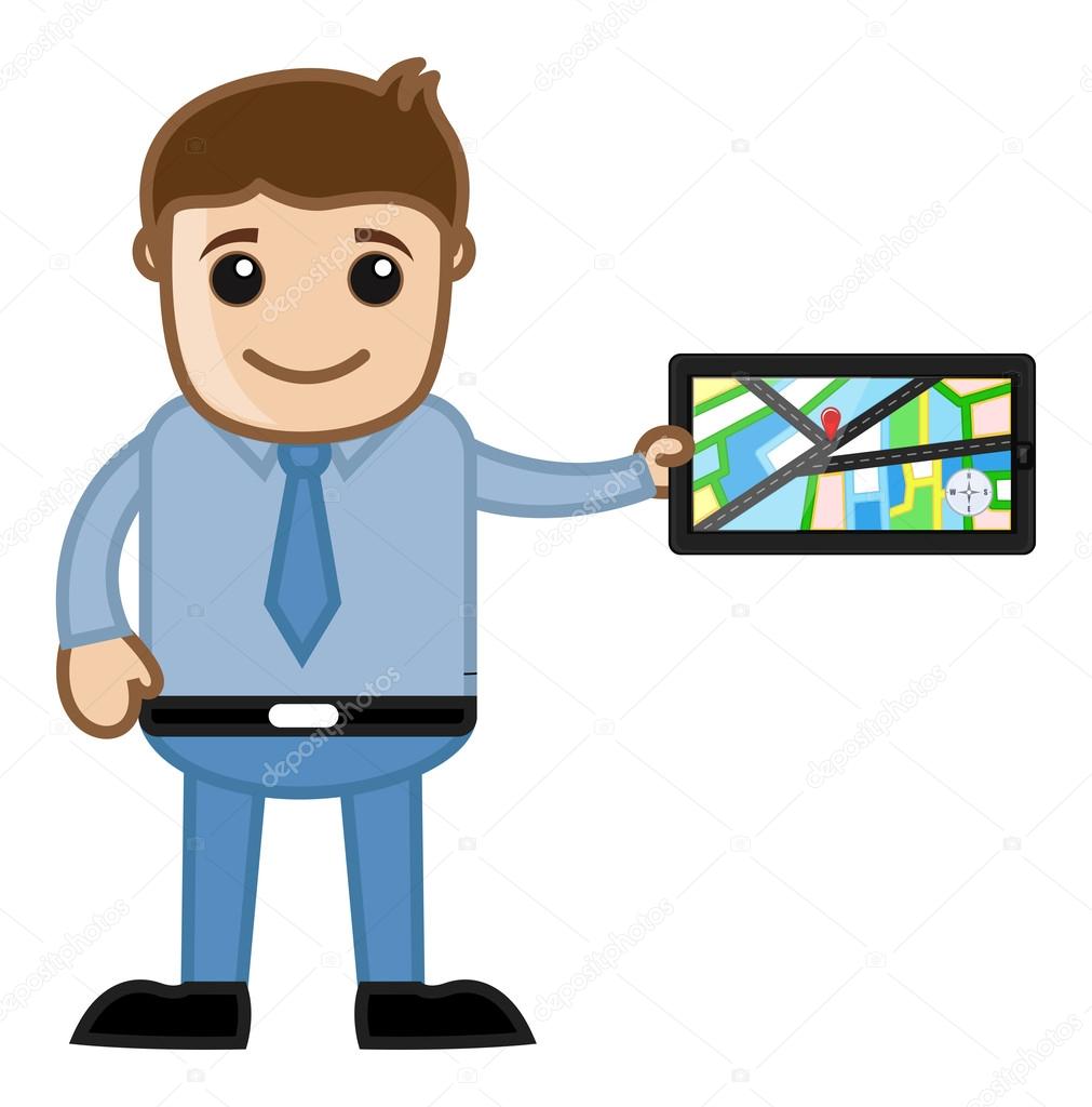 Showing GPS Navigation System - Cartoon Vector Man Stock Vector Image ...