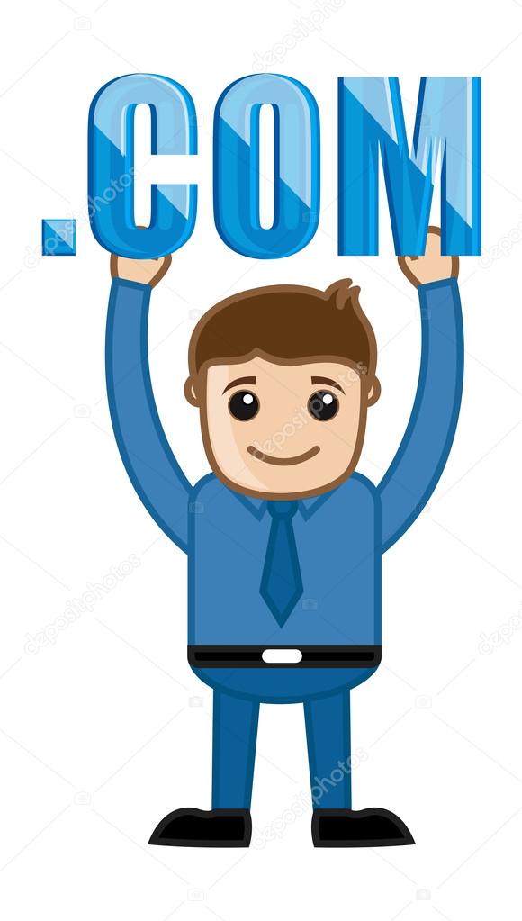 Man Holding Dot Com Text - Cartoon Vector Stock Vector by ©baavli 54178043