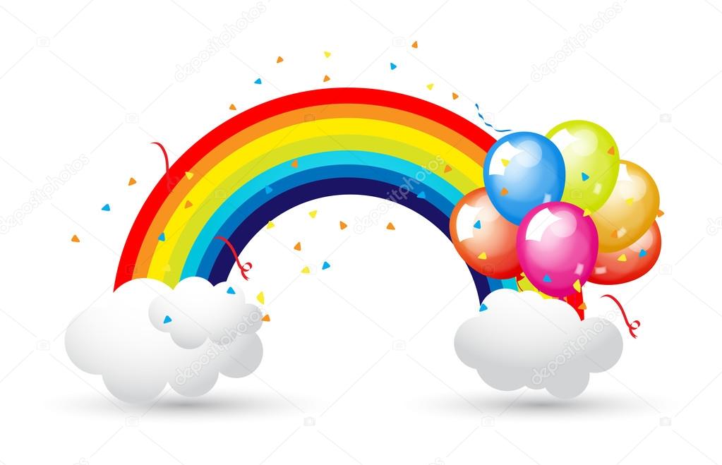 Celebration Balloons with Rainbow and Clouds Stock Vector by ©baavli ...