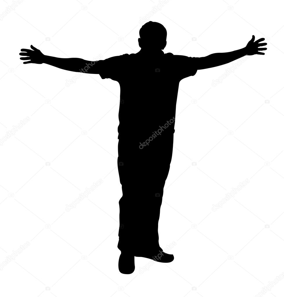 Blije Man Silhouet Happy Man Silhouette Sunset He Feels Stock Photo