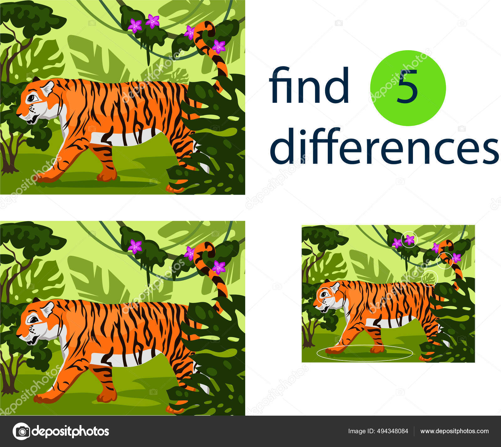 Game Children Find Differences Tiger Jungle Stock Vector by ©Navsekaya ...
