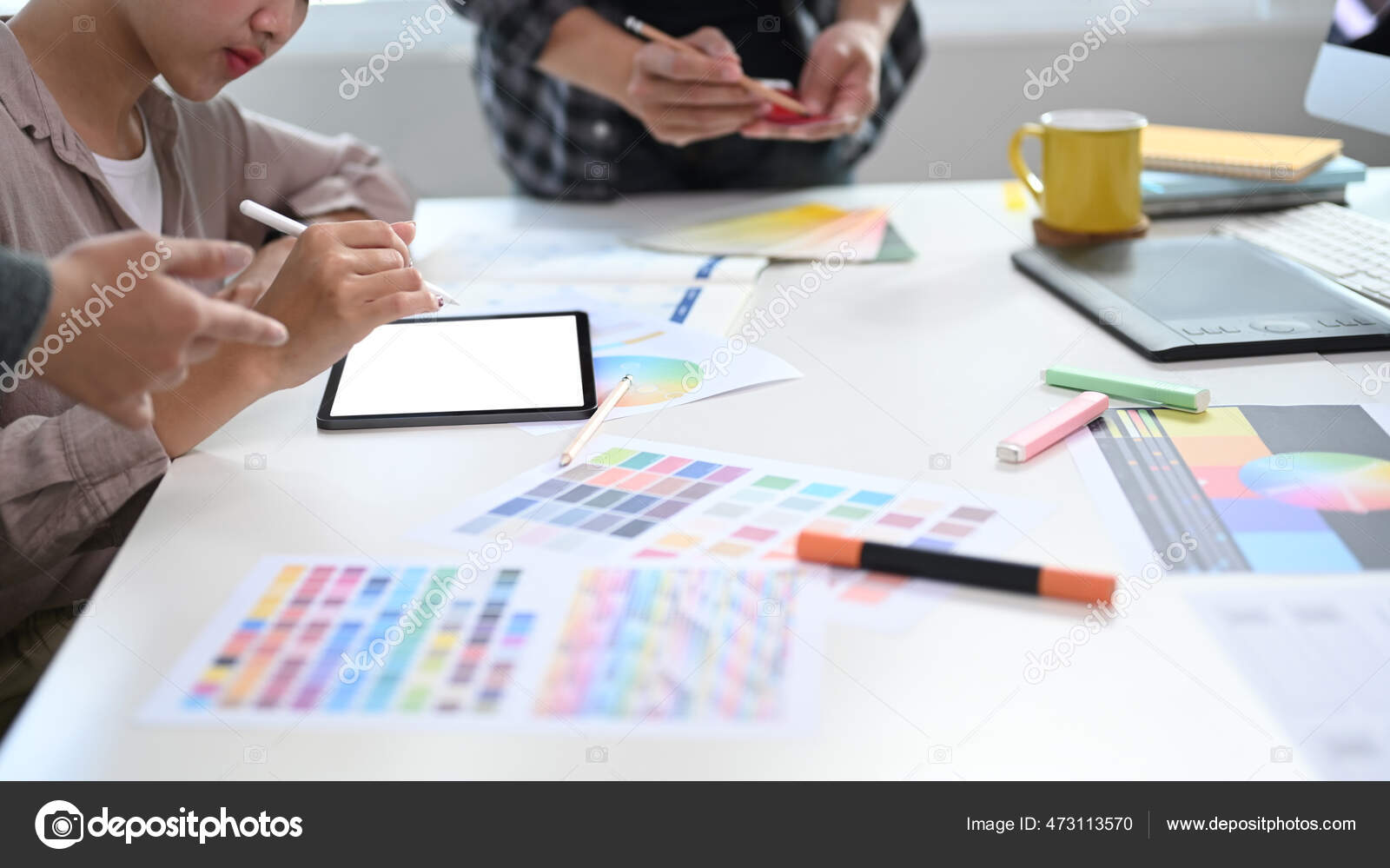 Group Creative Graphic Designer Choosing Color Color Palette Customer ...
