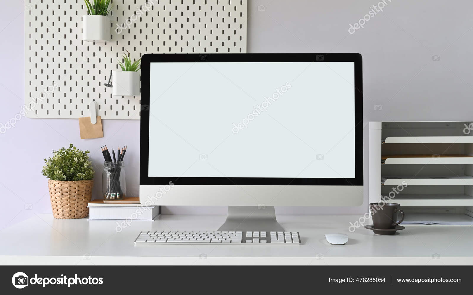 Workspace Blank Screen Computer Monitor Office Equipment — Stock Photo ...