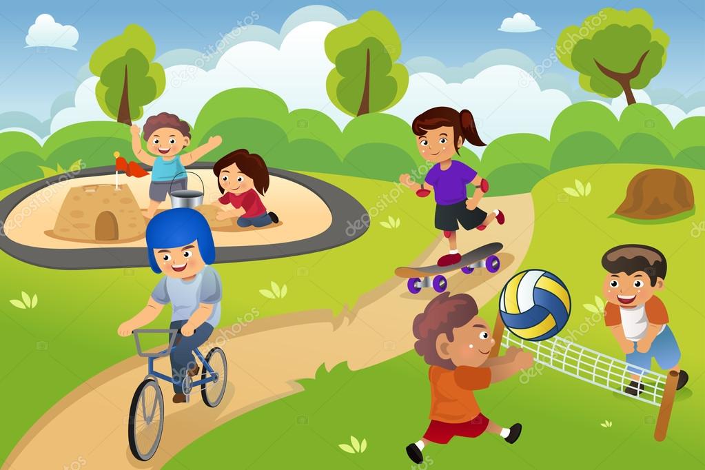 Niños jugando en el patio de recreo — Archivo Imágenes Vectoriales ...