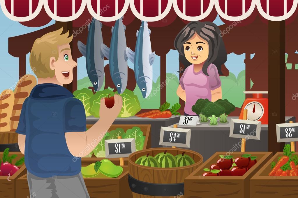 Hombre Compras en un mercado de agricultores Vector de stock #106762828 ...