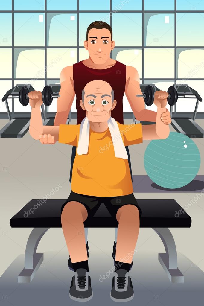 Personal trainer training an elderly man — Stock Vector © artisticco ...