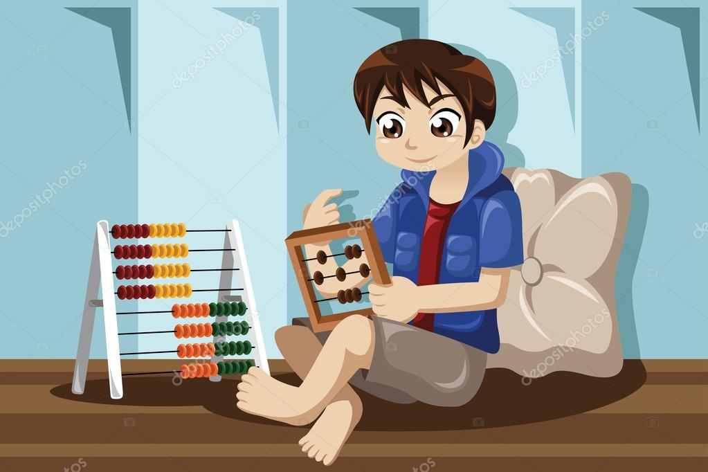 Niño jugando con ábaco Vector de stock por ©artisticco 55987505