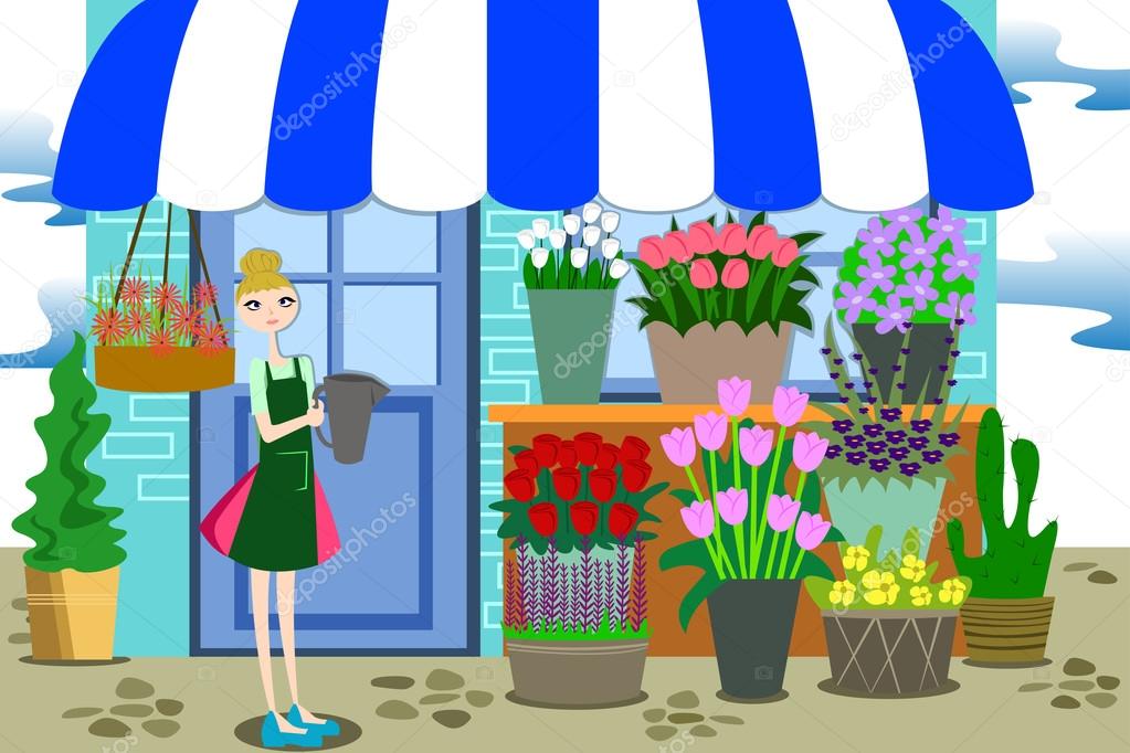 꽃집 작업 다른 무리의 꽃을 — 스톡 벡터 © artisticco #88707484