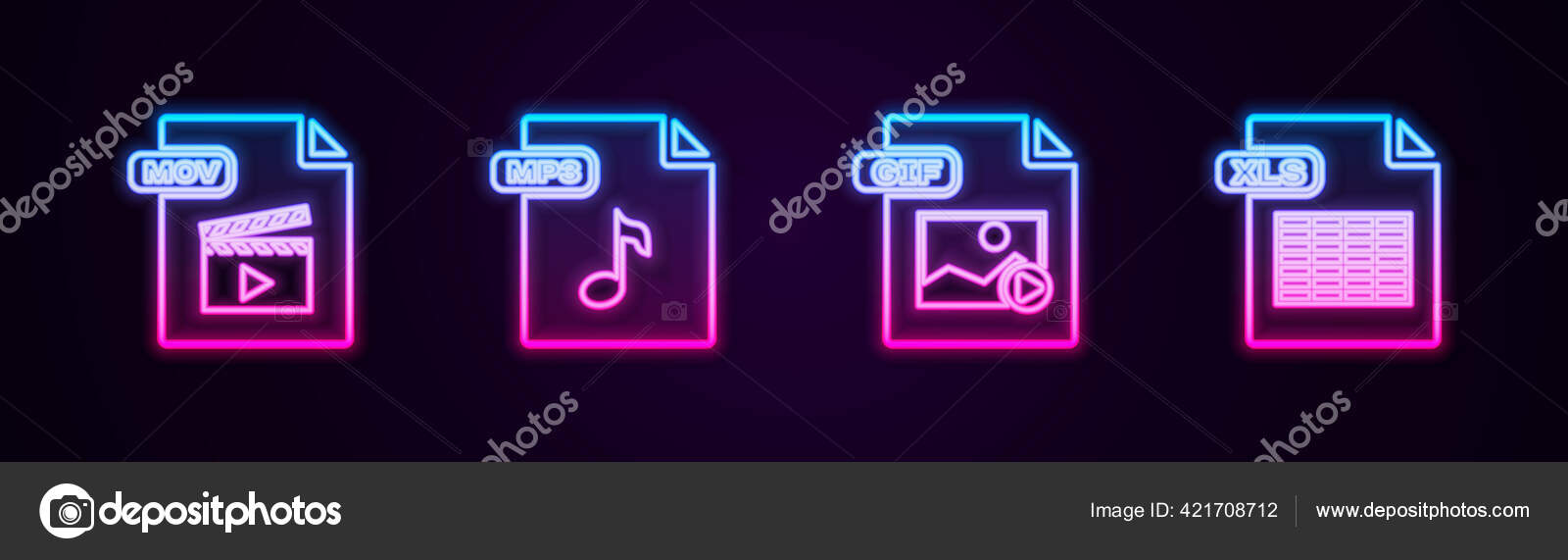 Set Line Mov File Document Mp3 Gif Xls Glowing Neon Stock Vector by ... Set Line Mov File Document Mp3 Gif Xls Glowing Neon Stock Vector by ...