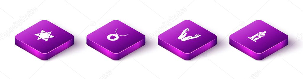 Set Isométrico Estrella de David, collar en cadena, Manos rezando ...