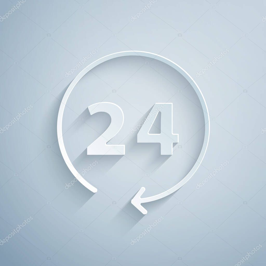 Reloj de corte de papel 24 horas icono aislado sobre fondo gris. Todo ...
